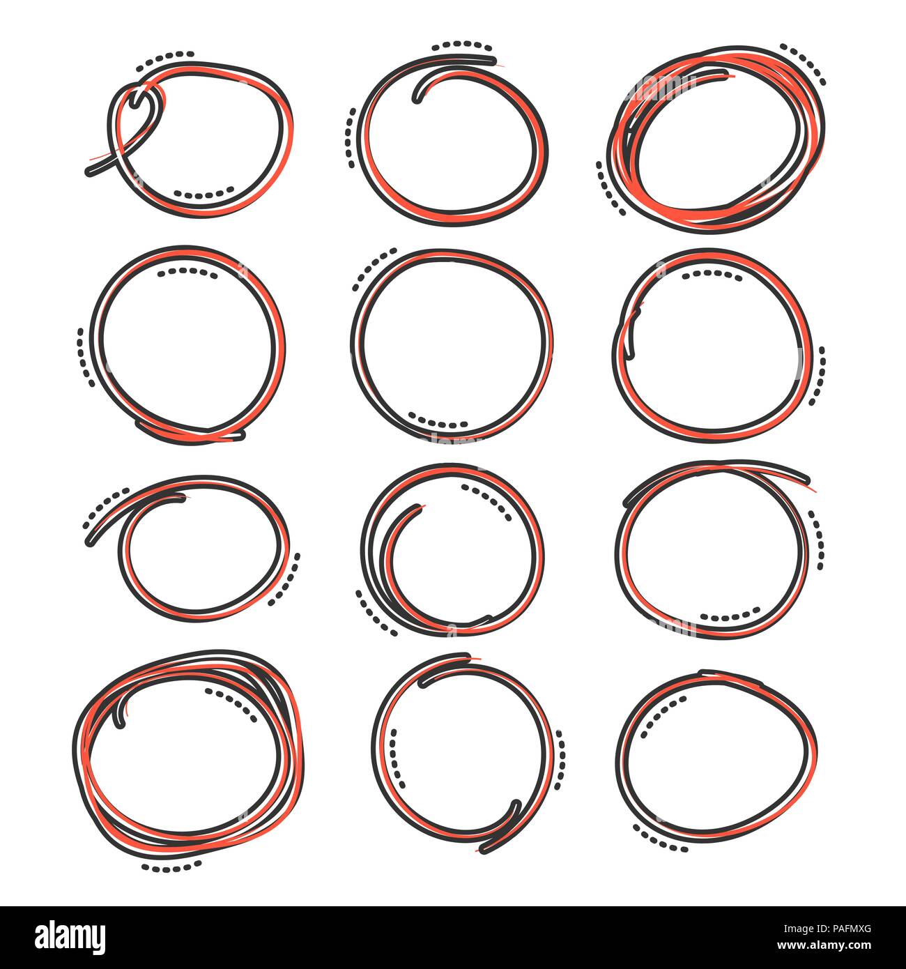 Vector cartoon hand drawn scribble circles icon in comic style. Sketch ...