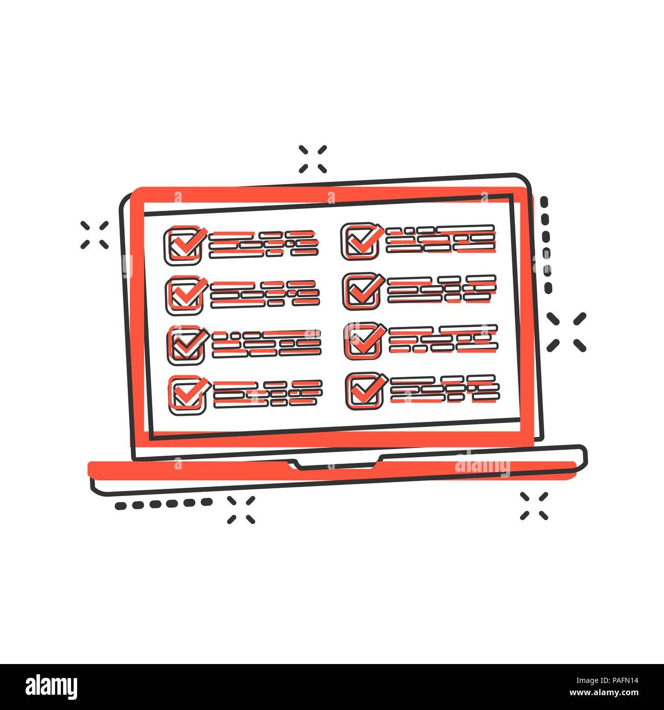 Vector cartoon checklist with notebook icon in comic style. Checklist ...