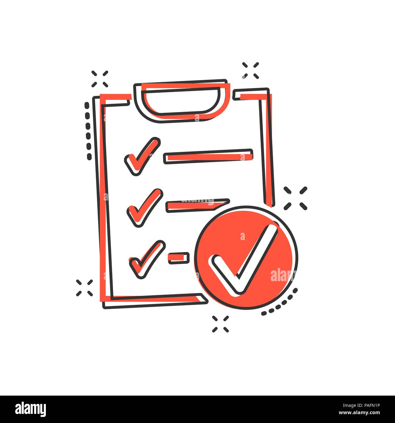 Vector cartoon checklist icon in comic style. Checklist, task list sign ...