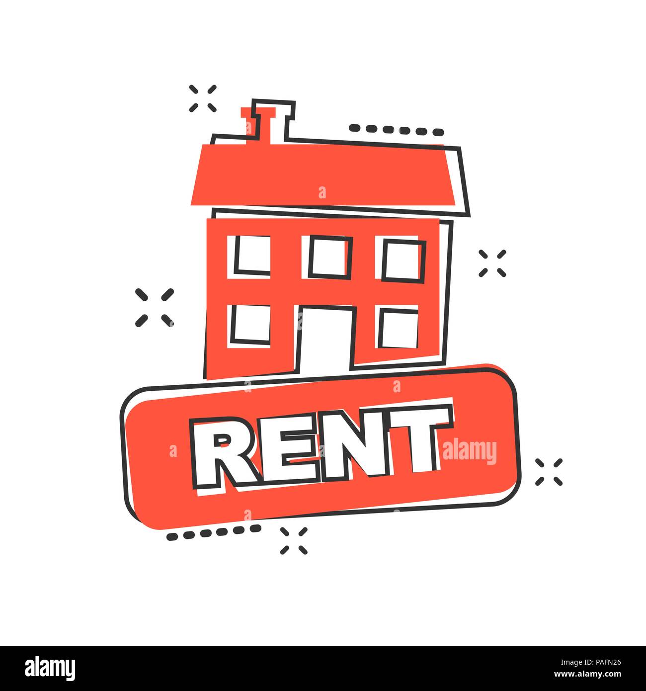 Vector cartoon rent house icon in comic style. Rent sign illustration ...