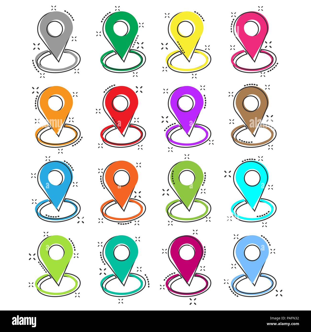 Vector cartoon set pin location icon in comic style. Navigation map ...