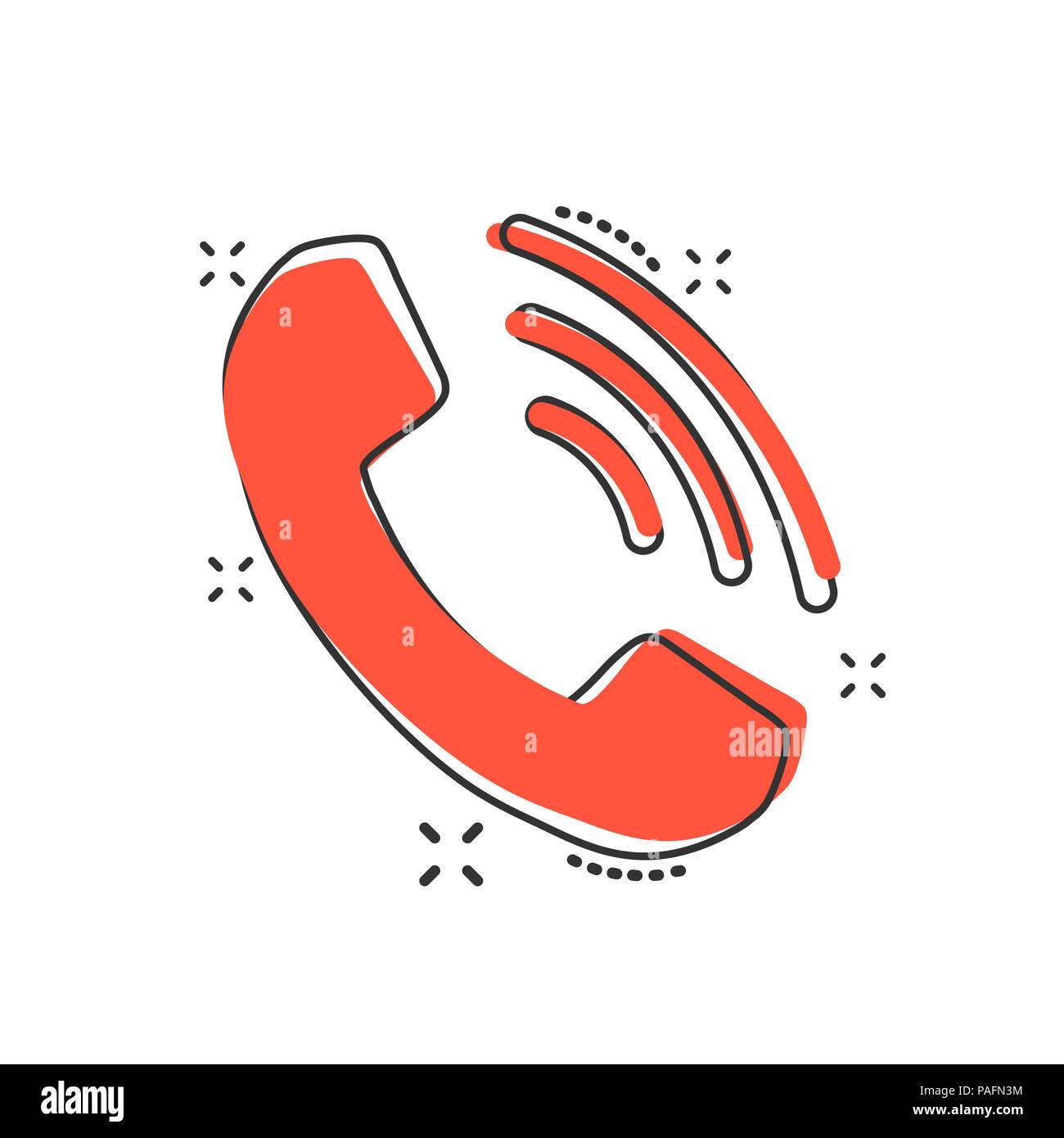 Vector cartoon phone icon in comic style. Contact, support service sign ...