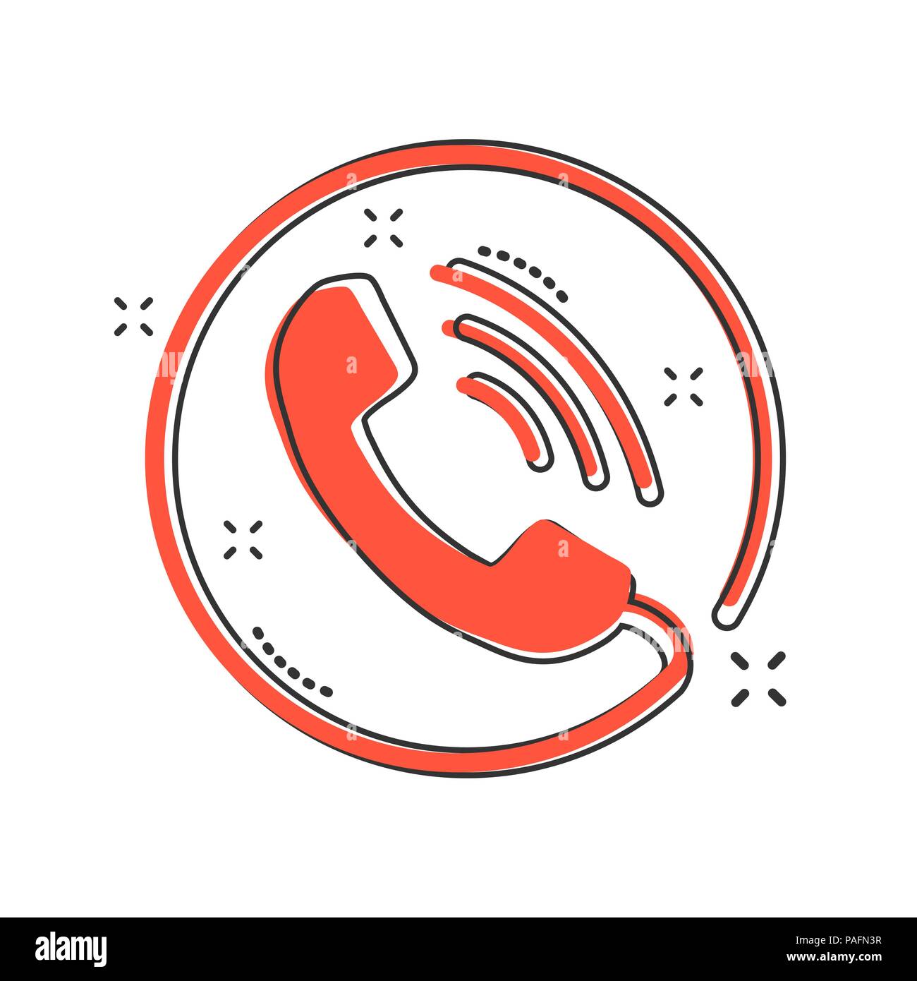 Vector cartoon phone icon in comic style. Contact, support service sign ...