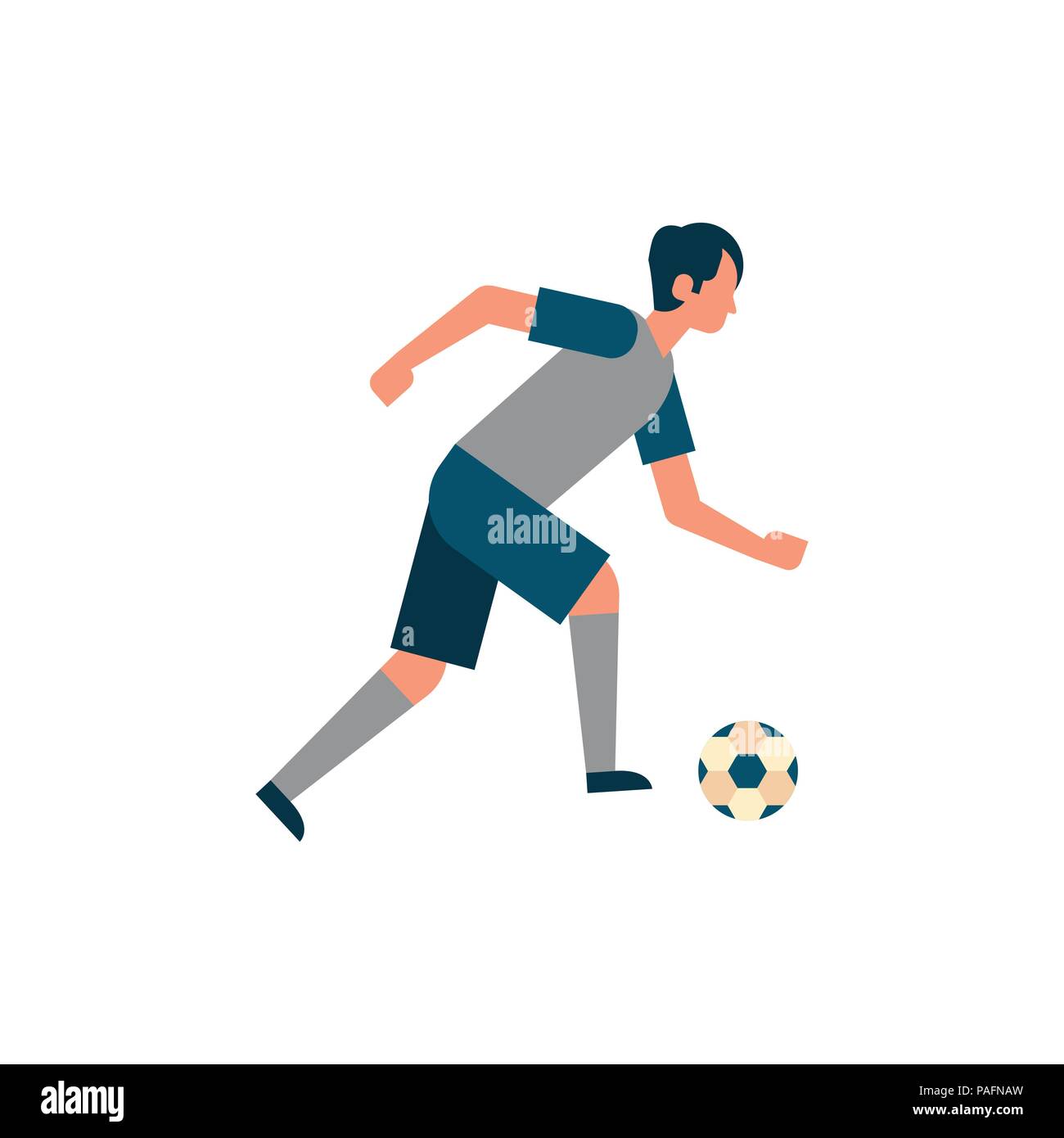 Football player attack kick ball isolated sport championship flat full ...