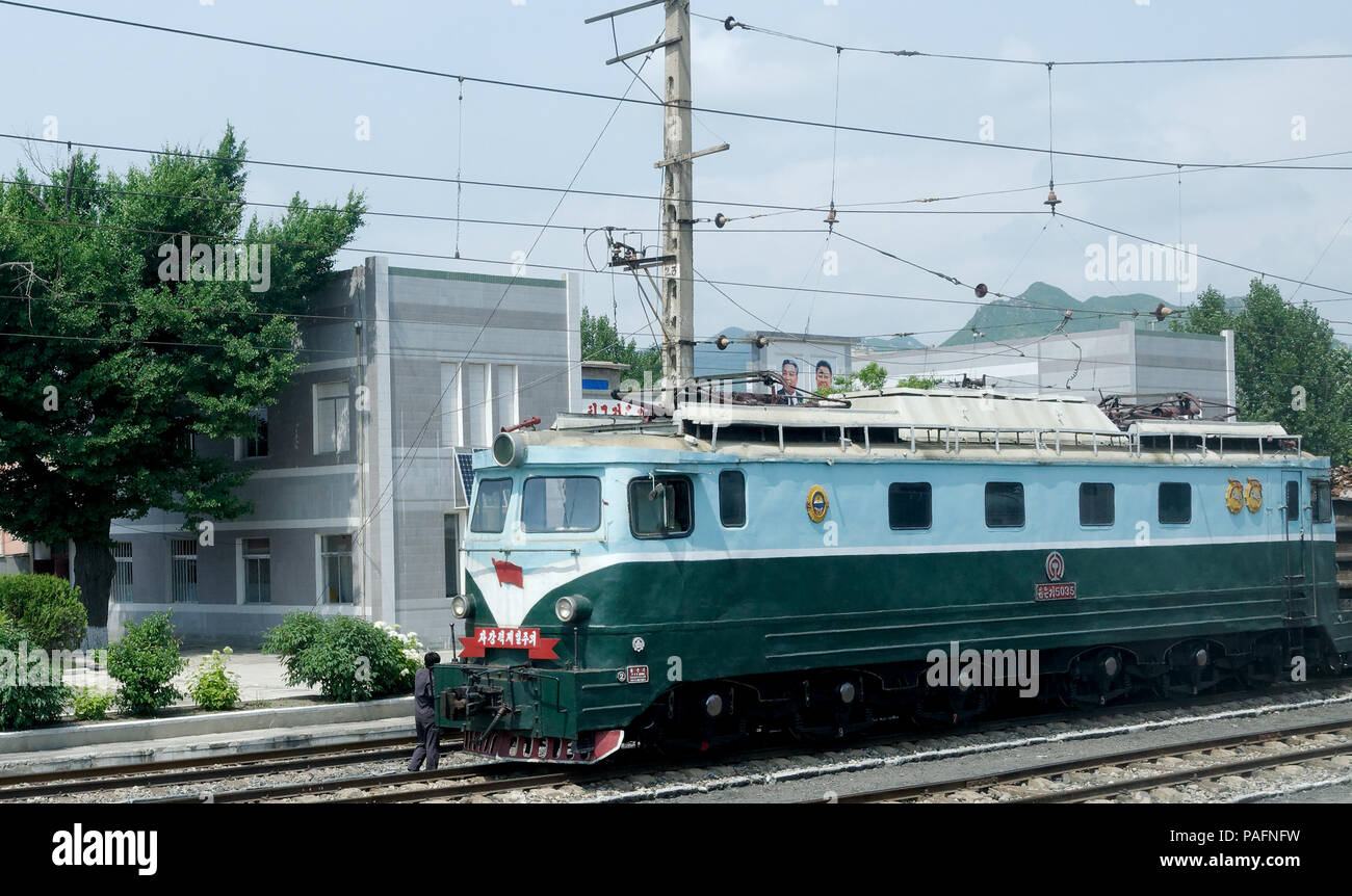 A Red Flag 1 class electric locomotive outside P'yŏngyang, North Korea ...