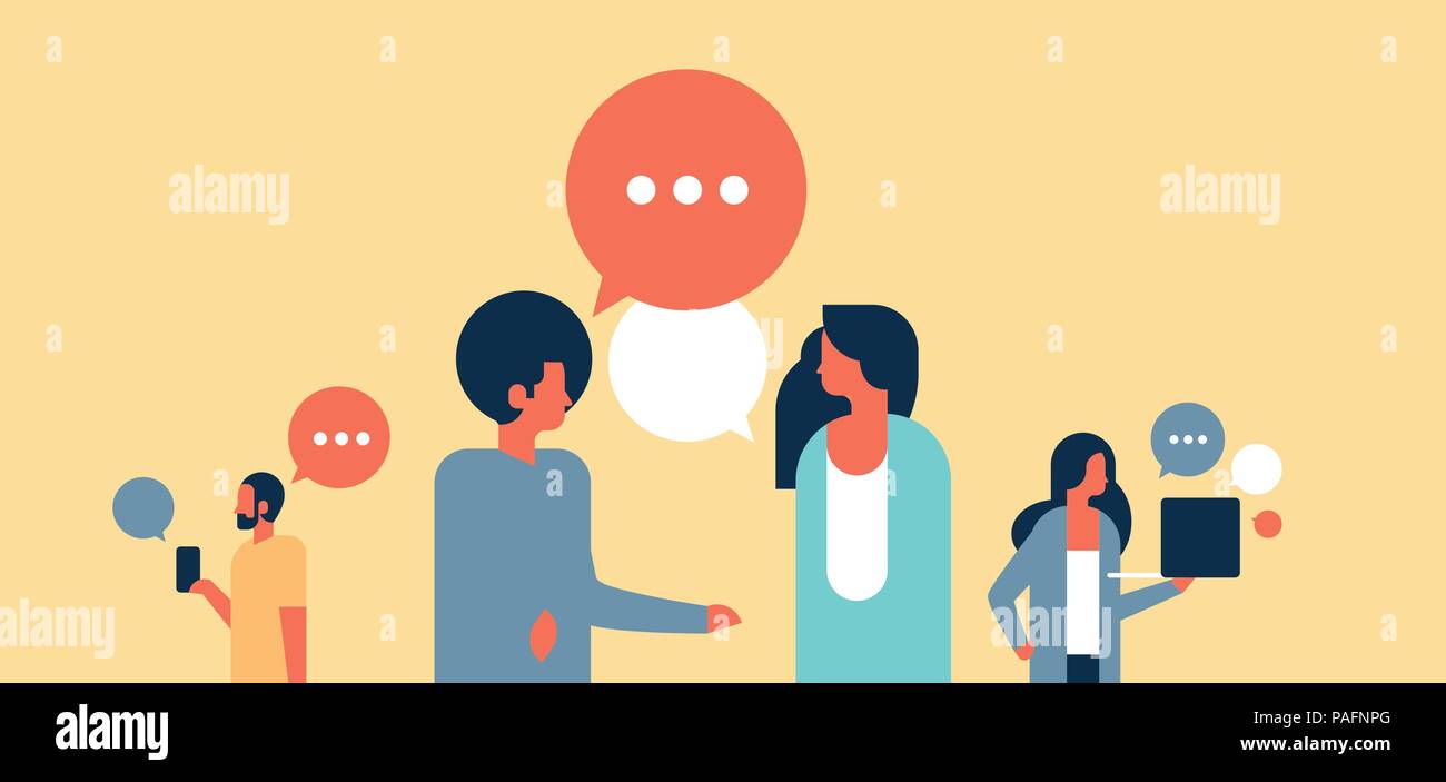 people chat bubbles communication speech dialogue man woman character ...