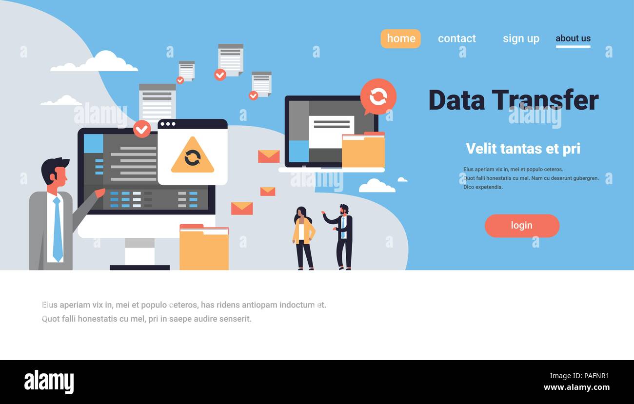 people working data transfer synchronization computer connection ...