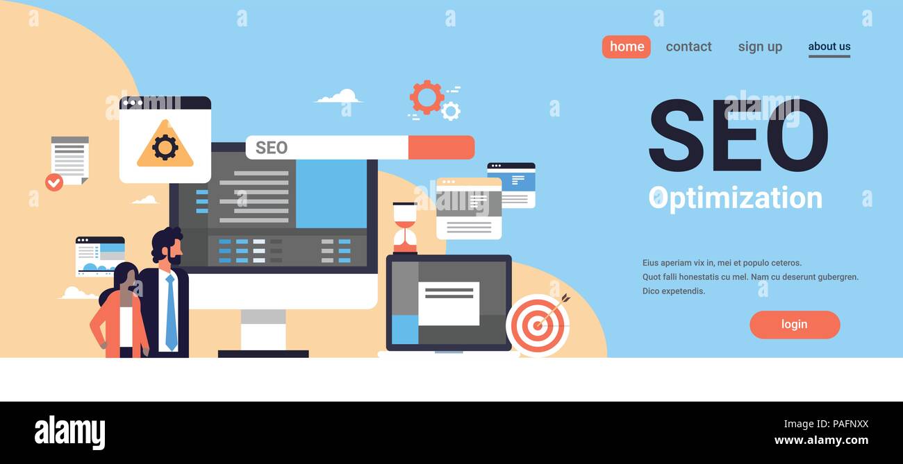 Seo search engine optimization couple man woman monitoring internet ...