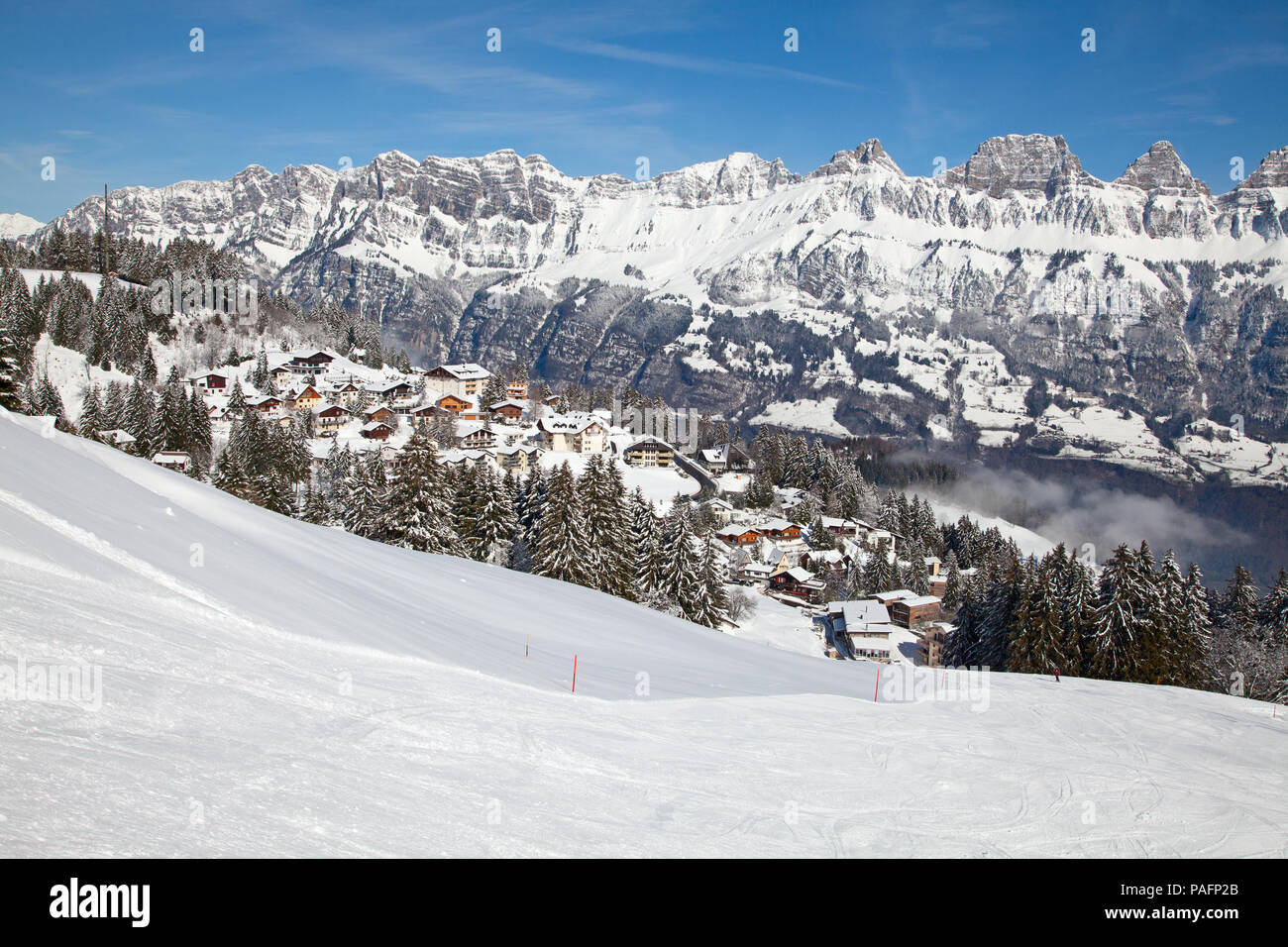 Slope on the skiing resort Flumserberg. Switzerland Stock Photo - Alamy