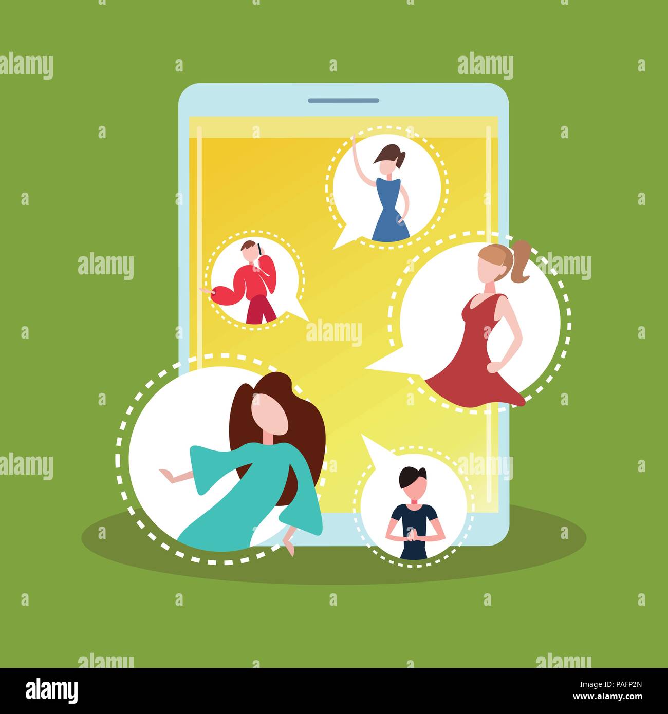 woman chat bubble communication mobile application speech profile ...