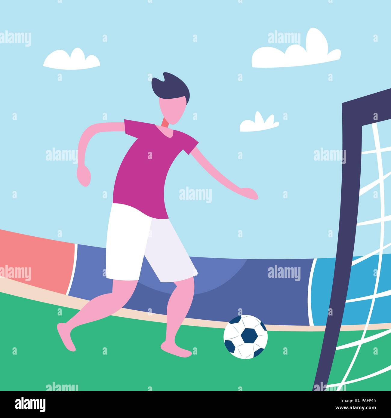 Football player kick ball stadium sport summer championship flat full ...