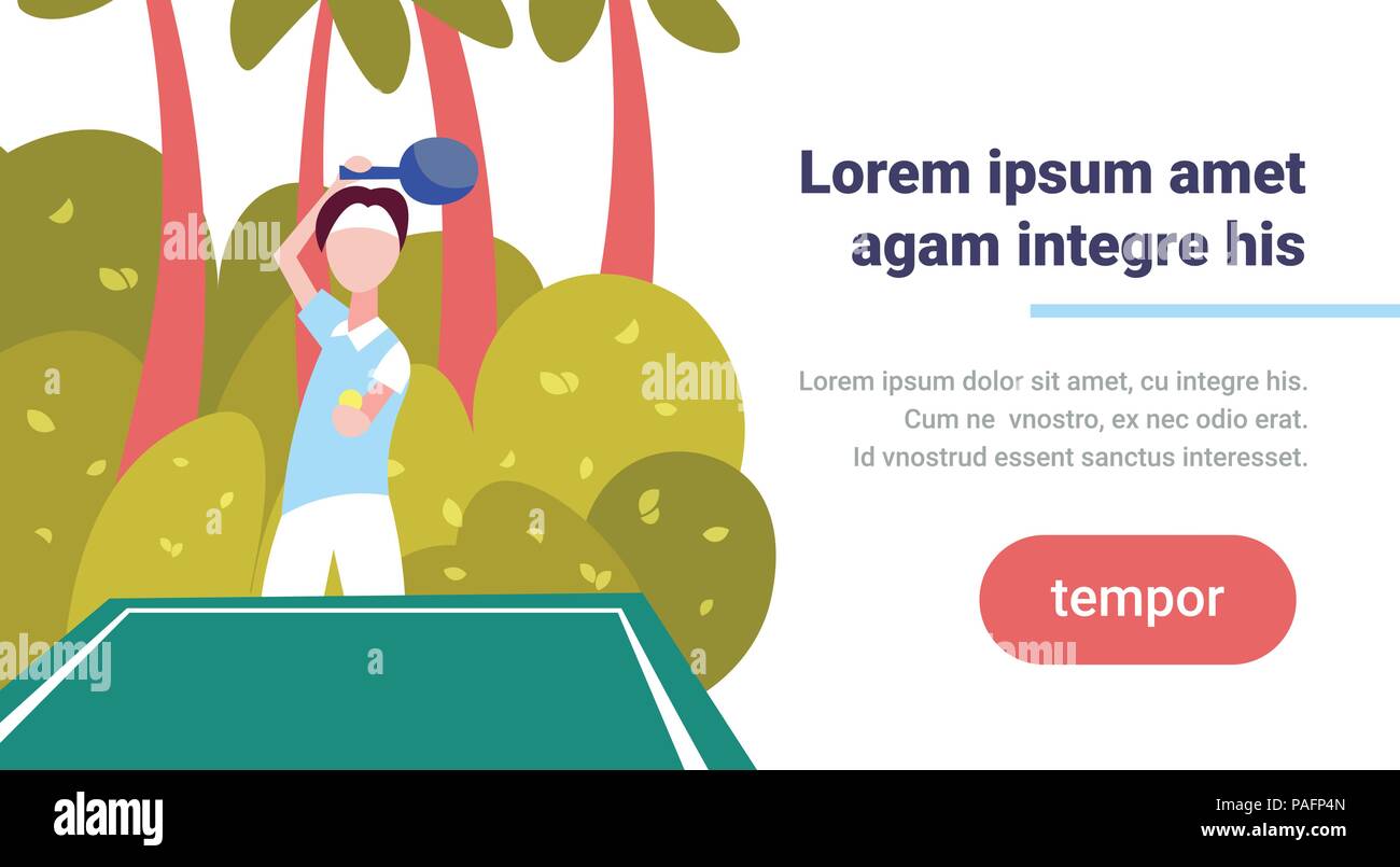 man ping pong player hold racket palm landscape background male sport ...