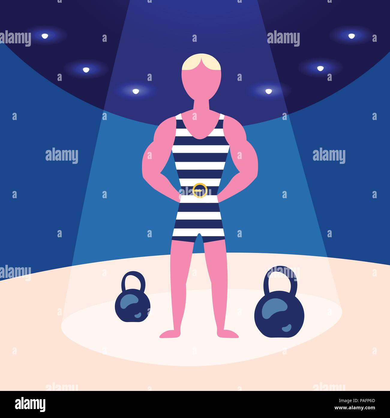 striped singlet athletic strong man standing dumbbells arena background ...