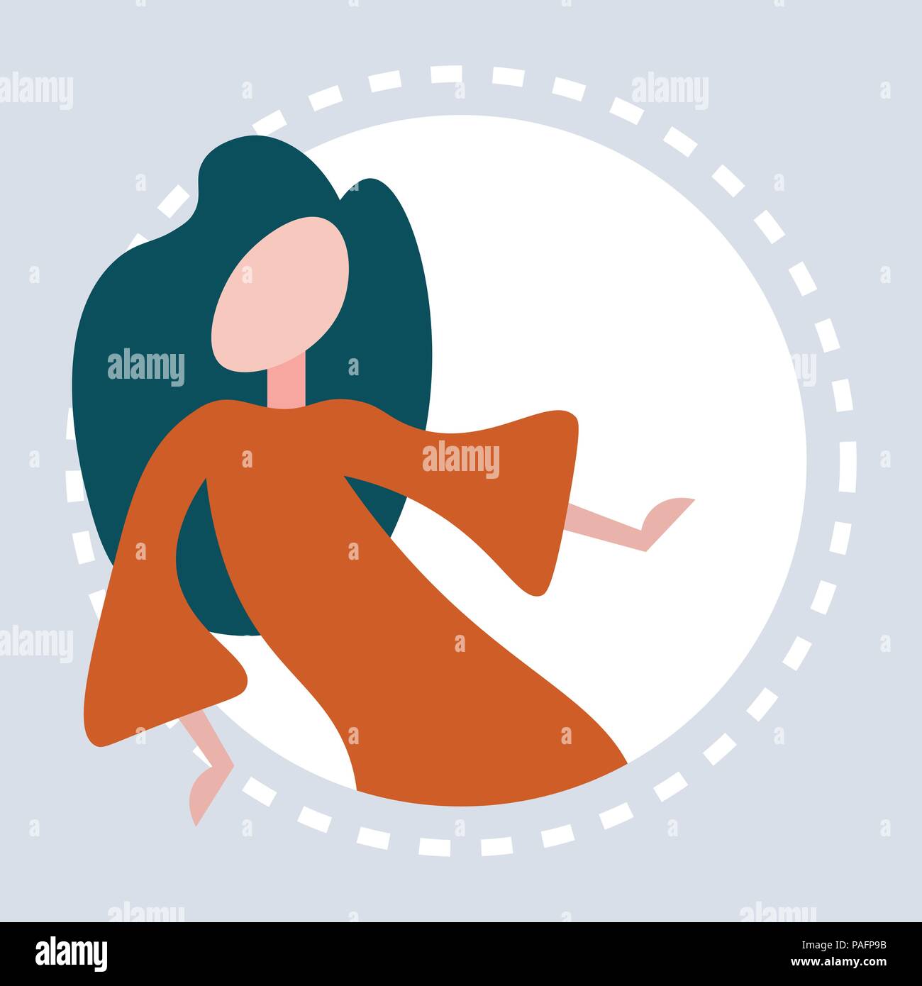 woman dancing pose round frame gray background faceless female cartoon ...