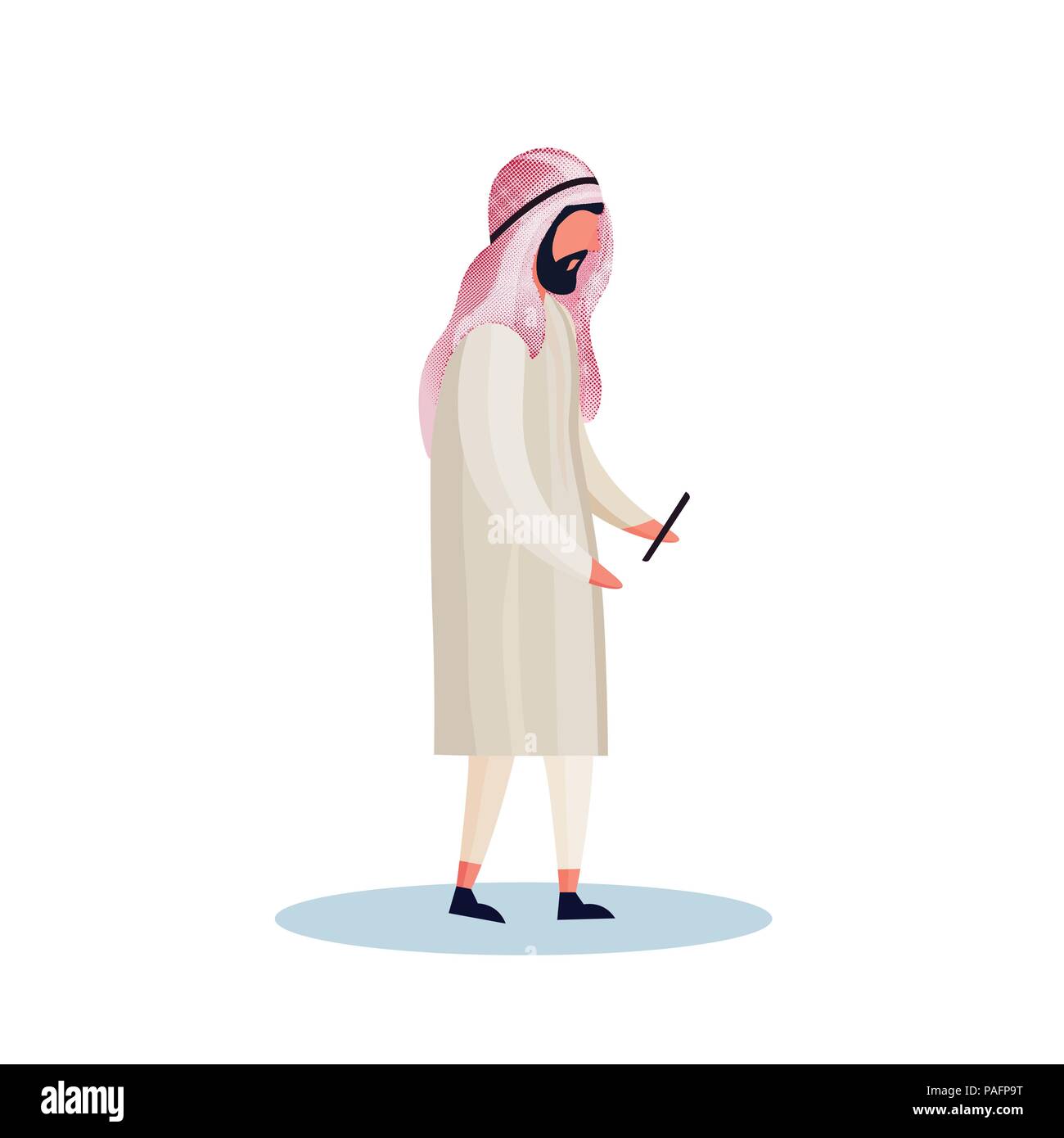 arab man profile isolated using smartphone male traditional clothes ...