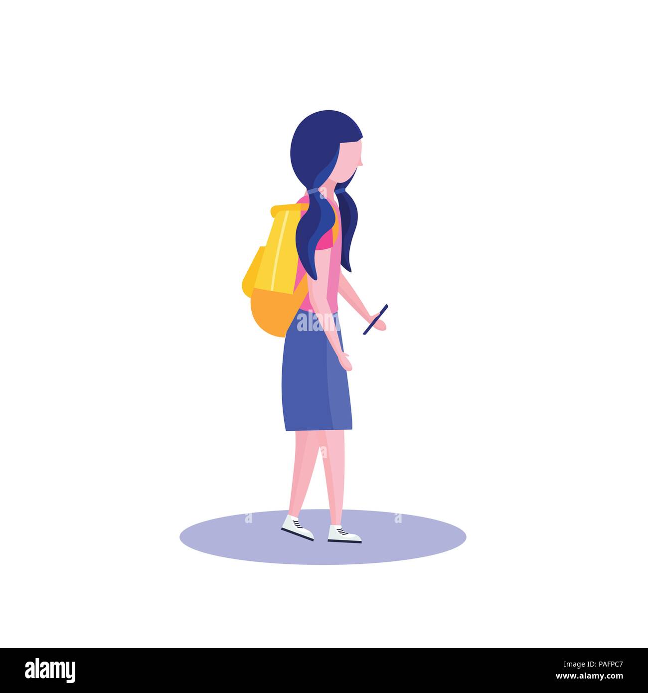 school girl profile isolated using smartphone female cartoon character ...