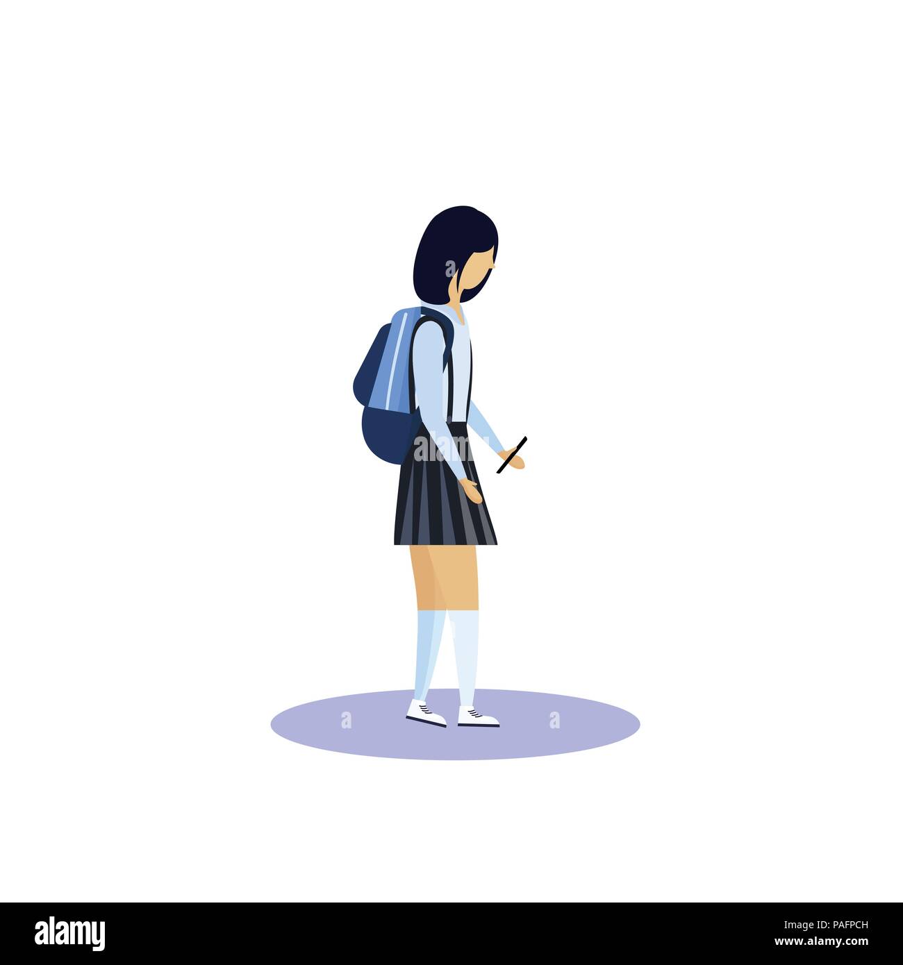 school girl profile isolated using smartphone female cartoon character ...