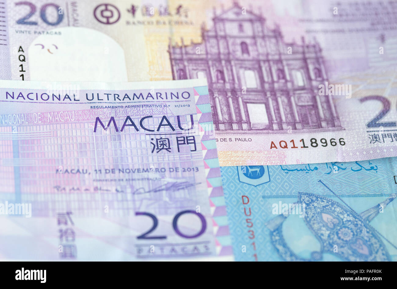 Macau 20 Patacas note closeup Stock Photo - Alamy