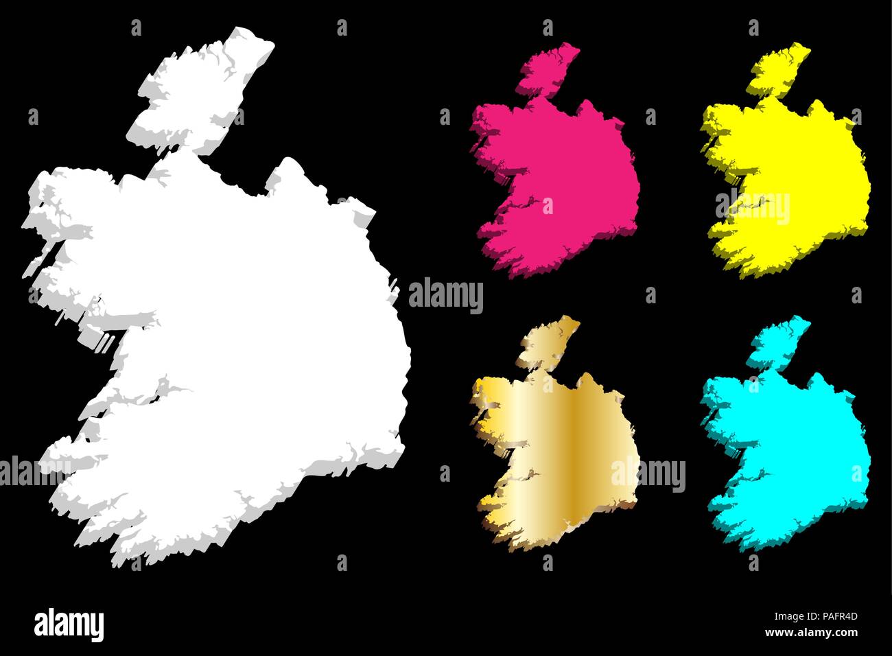 3D map of Ireland (Republic of Ireland) - white, yellow, purple, blue ...