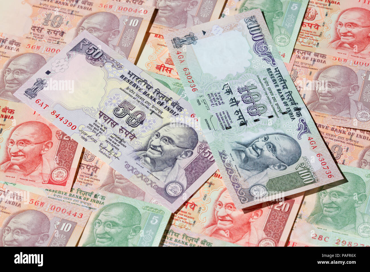Collection of the Indian banknotes Stock Photo - Alamy