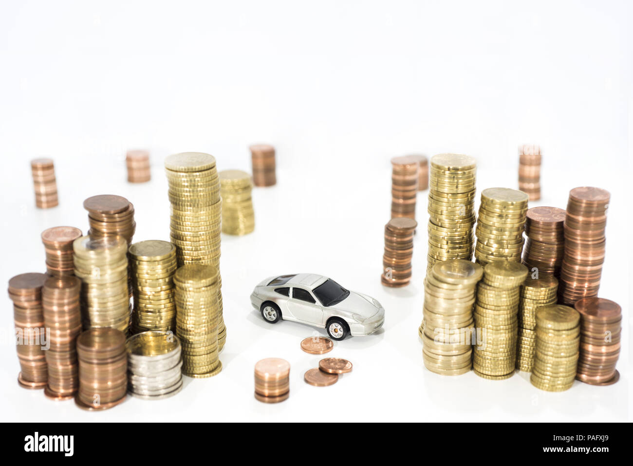 Abstract photo of car price rising. Car model isolated on white ...