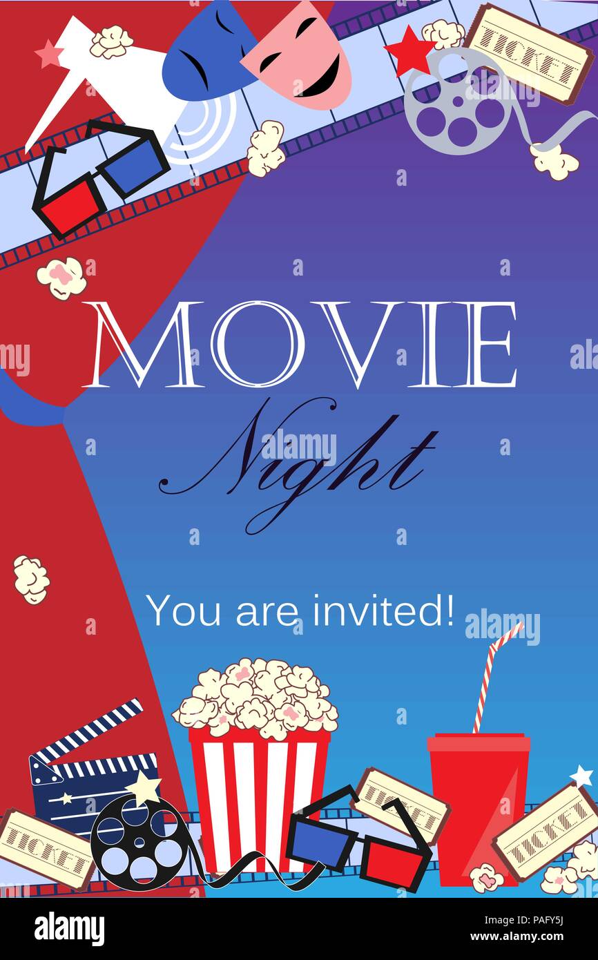 Cinema event background. Flat movie background with cinema attributes ...