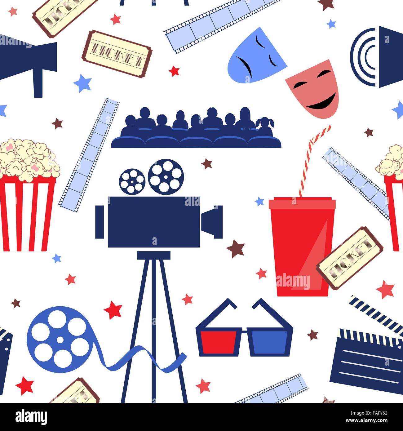 Vector flat seamless pattern with cinema attributes. Movie background ...