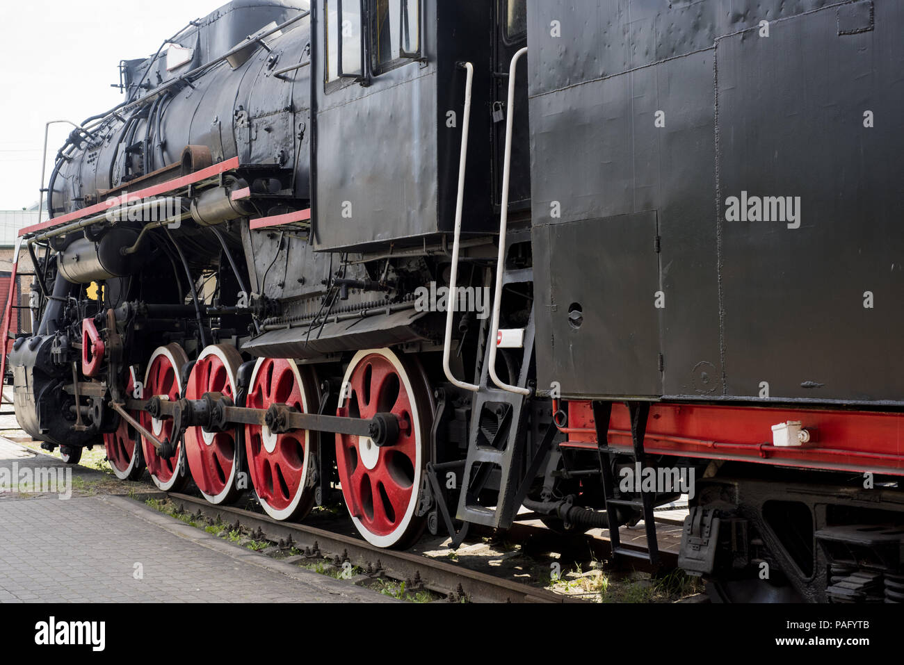Old big historical train. Metal locomotive construction Stock Photo - Alamy