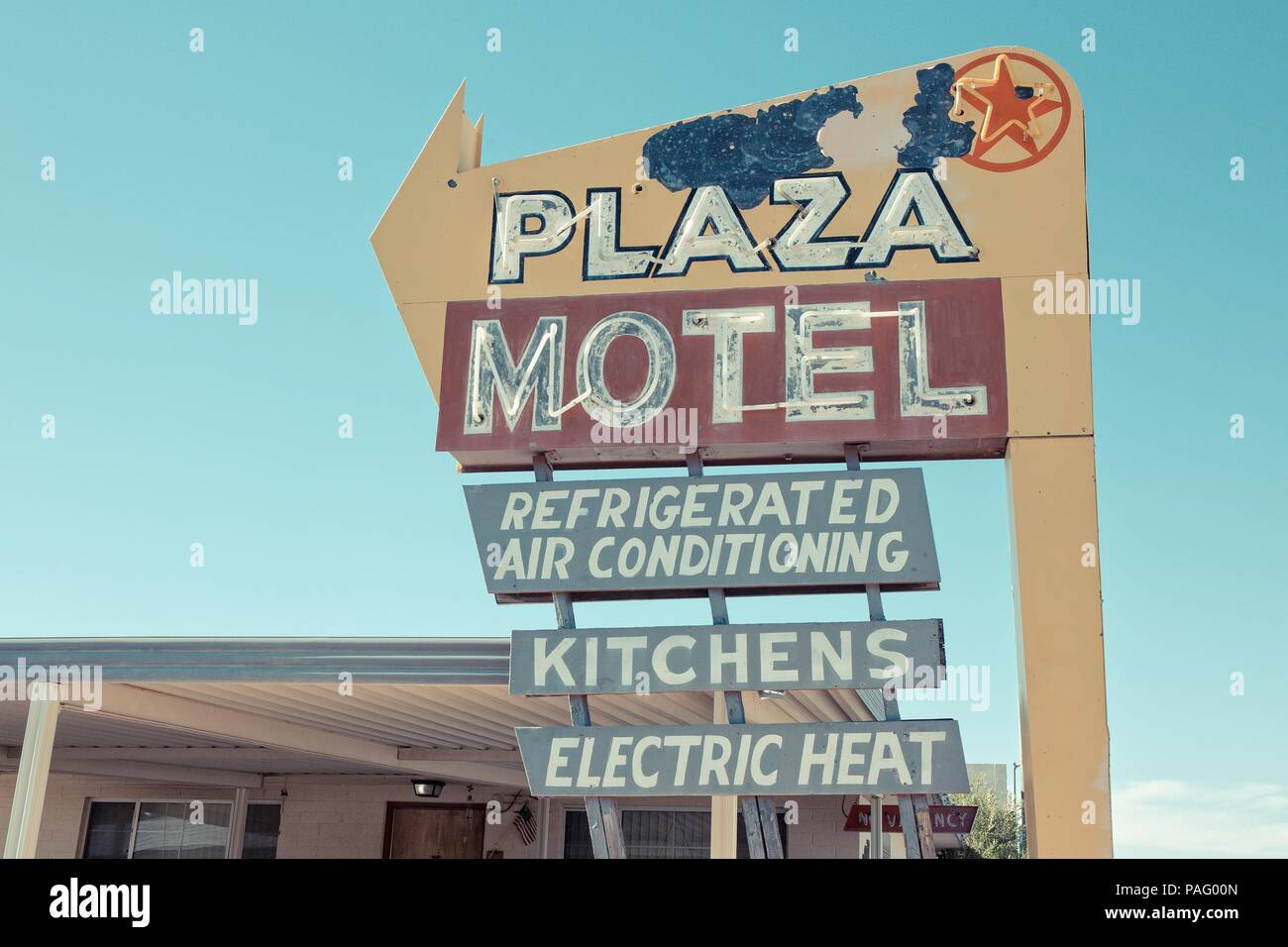 A vintage old neon sign for a motel in Overton, Nevada near the Valley ...