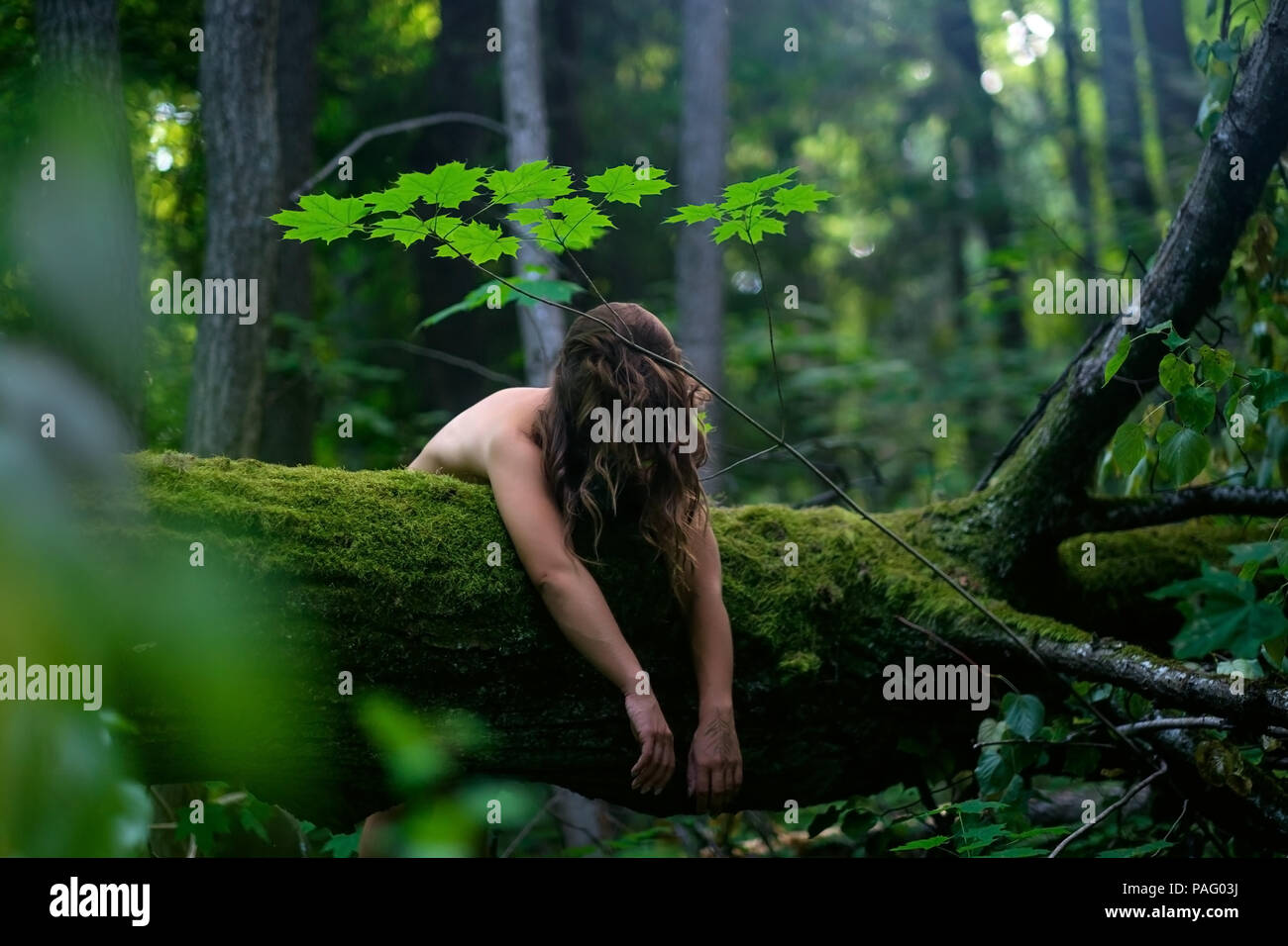 Girl sleeping in woods hi-res stock photography and images - Alamy