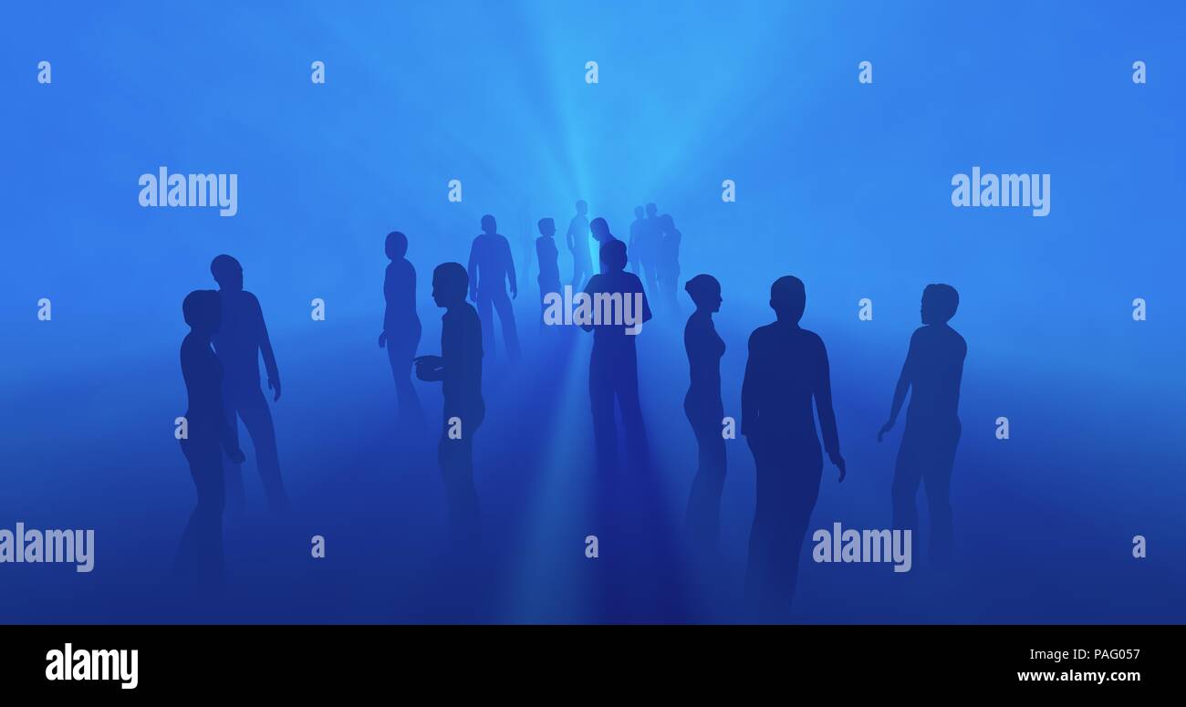 Silhouettes of people in blue fog, mist .3d render Stock Photo - Alamy