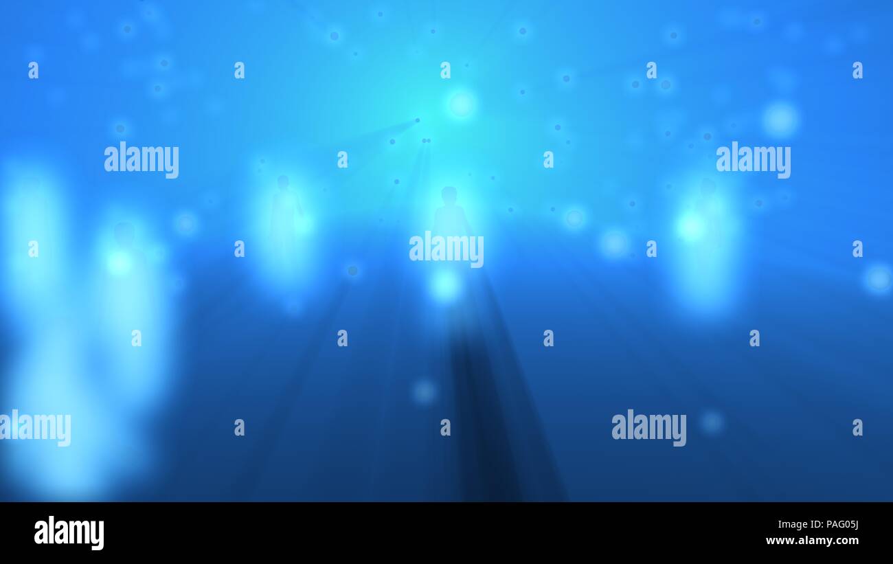 Glowing people, orbs of light in blue fog.3d render Stock Photo - Alamy
