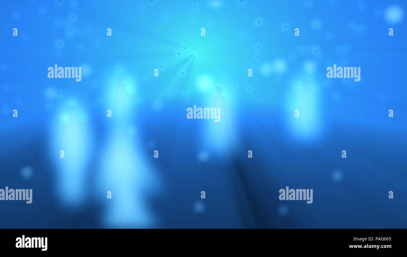 Glowing people, orbs of light in blue fog.3d render Stock Photo - Alamy