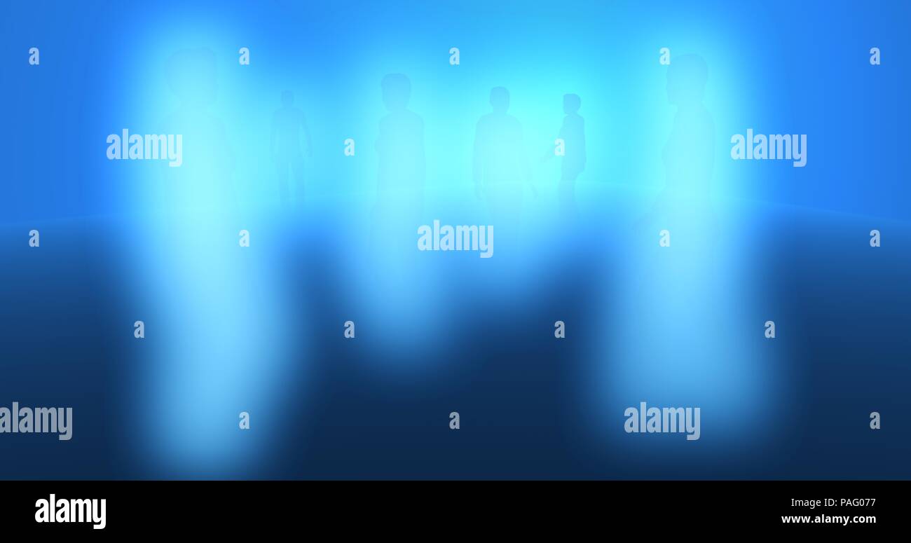 Glowing people,walking in blue fog, mist .3d render Stock Photo - Alamy