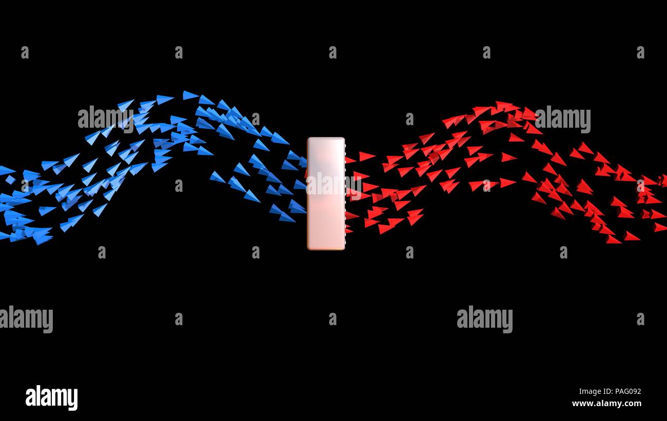 Air flow with arrows indicating direction of movement.Cool to hot. Side ...