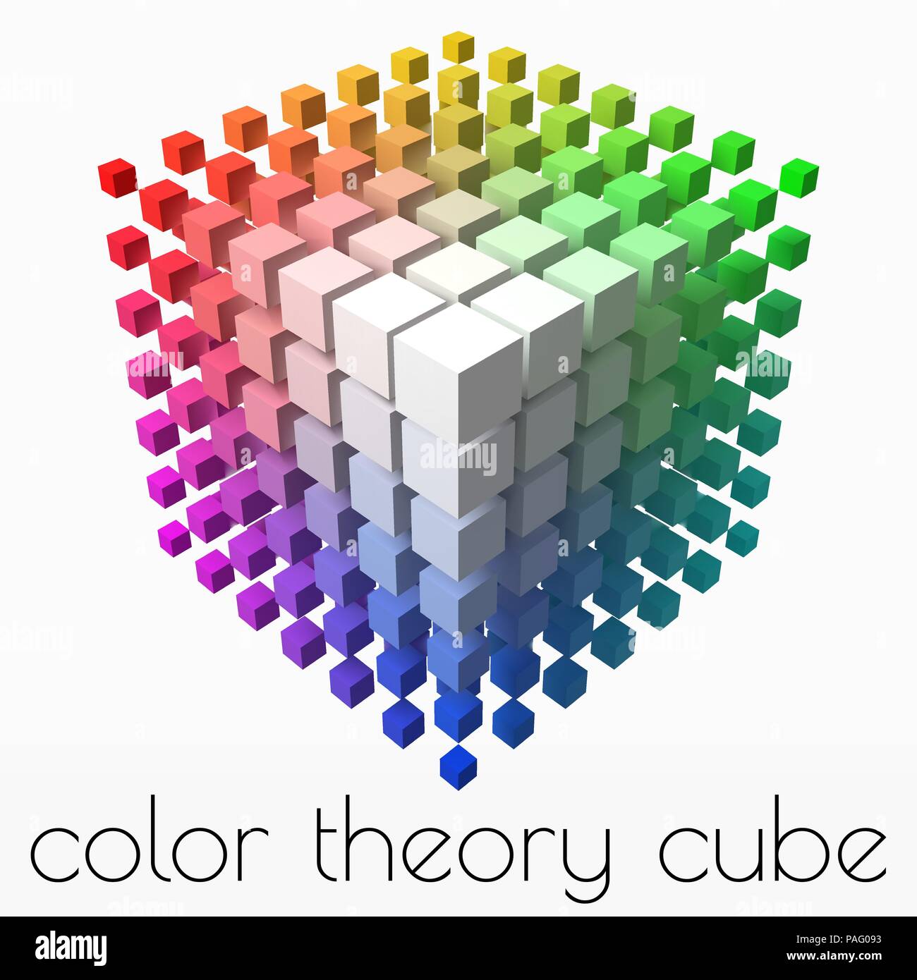 small cubes makes color gradient in shape of big cube. smaller cubes on ...