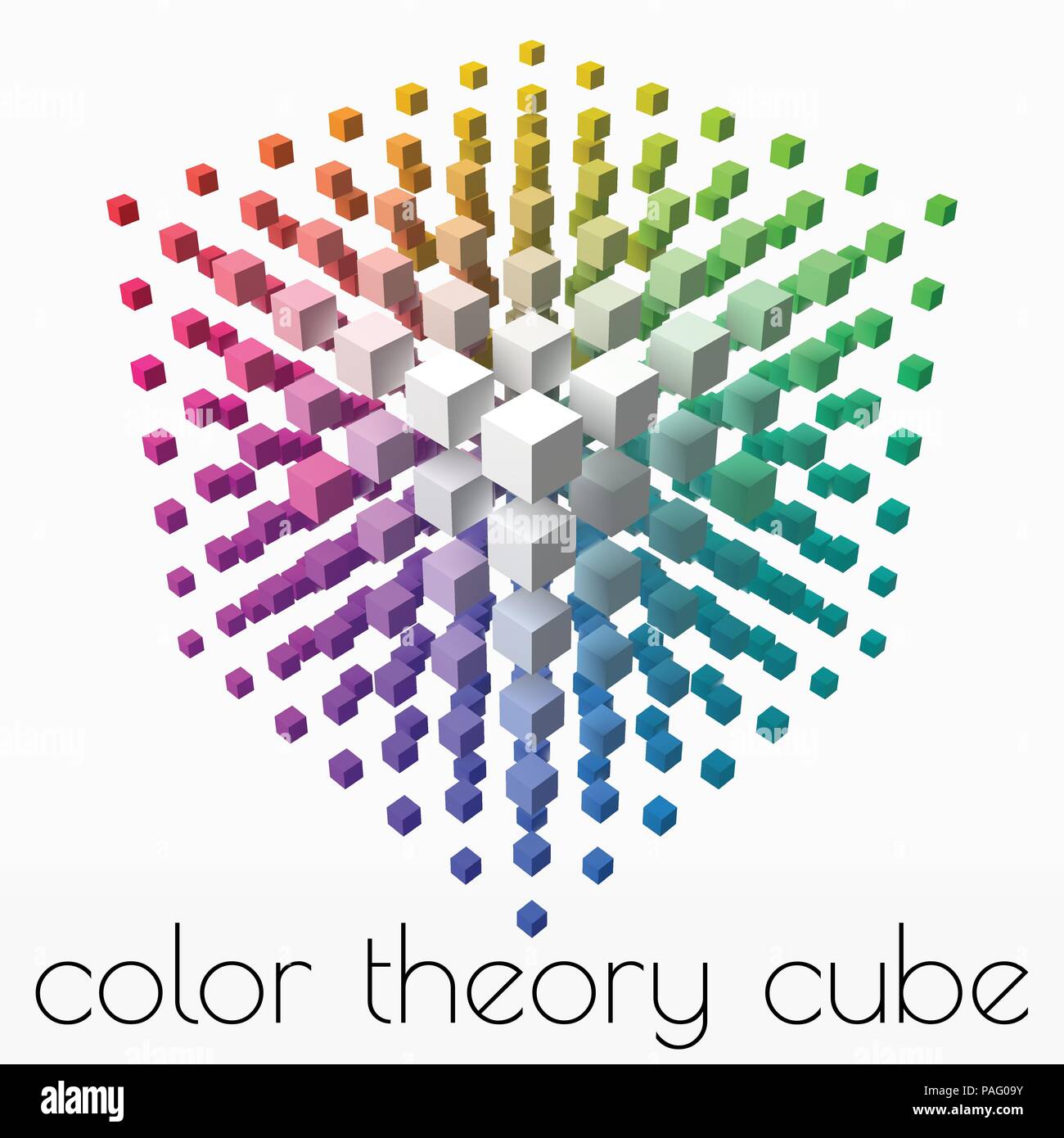 color theory cube with small cubes on corners. 3d style vector ...