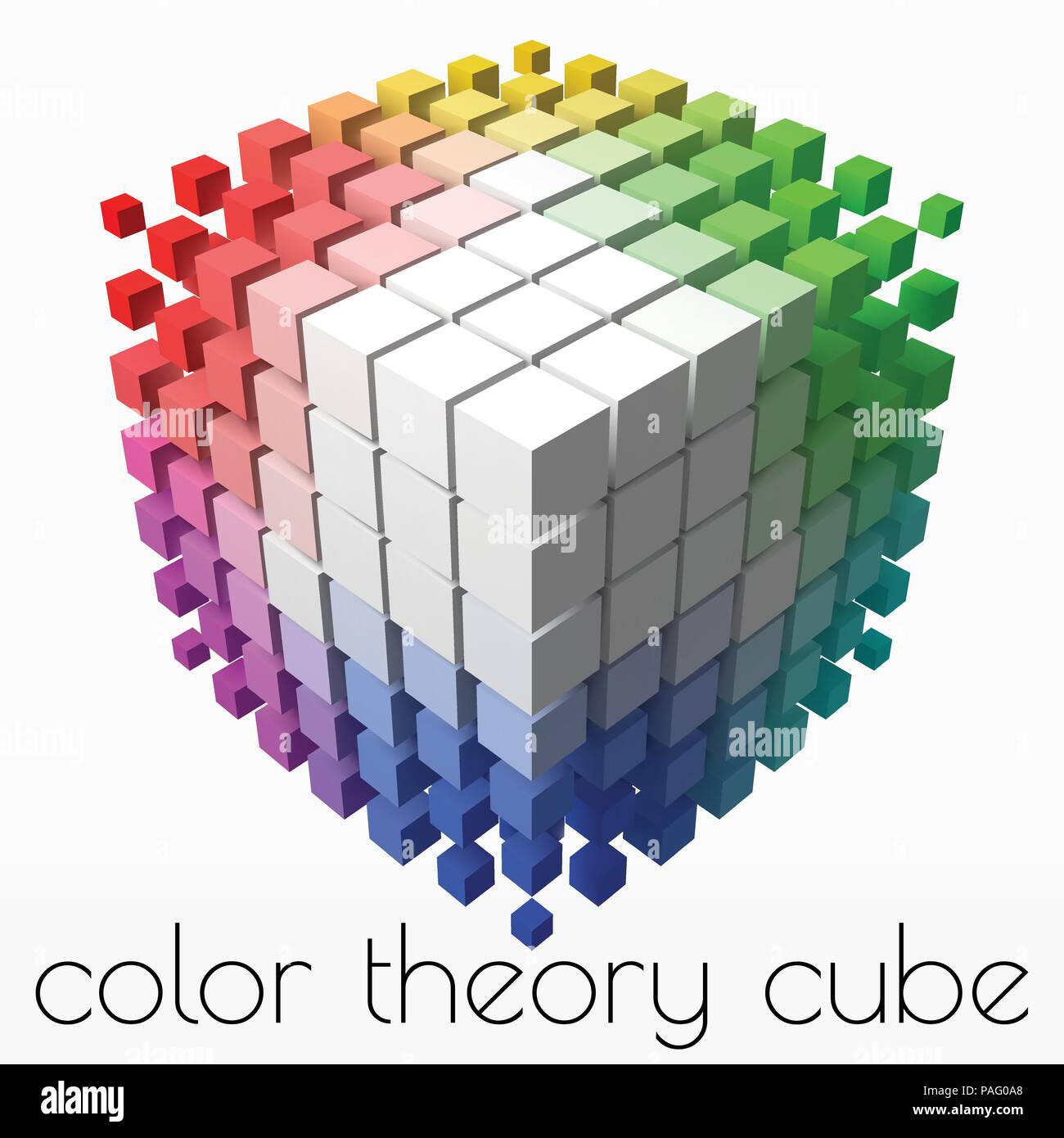 color theory cube with small cubes on corners. 3d style vector ...
