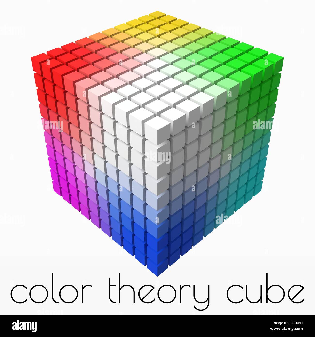 10x10 small cubes makes color gradient in shape of big cube. 3d style ...