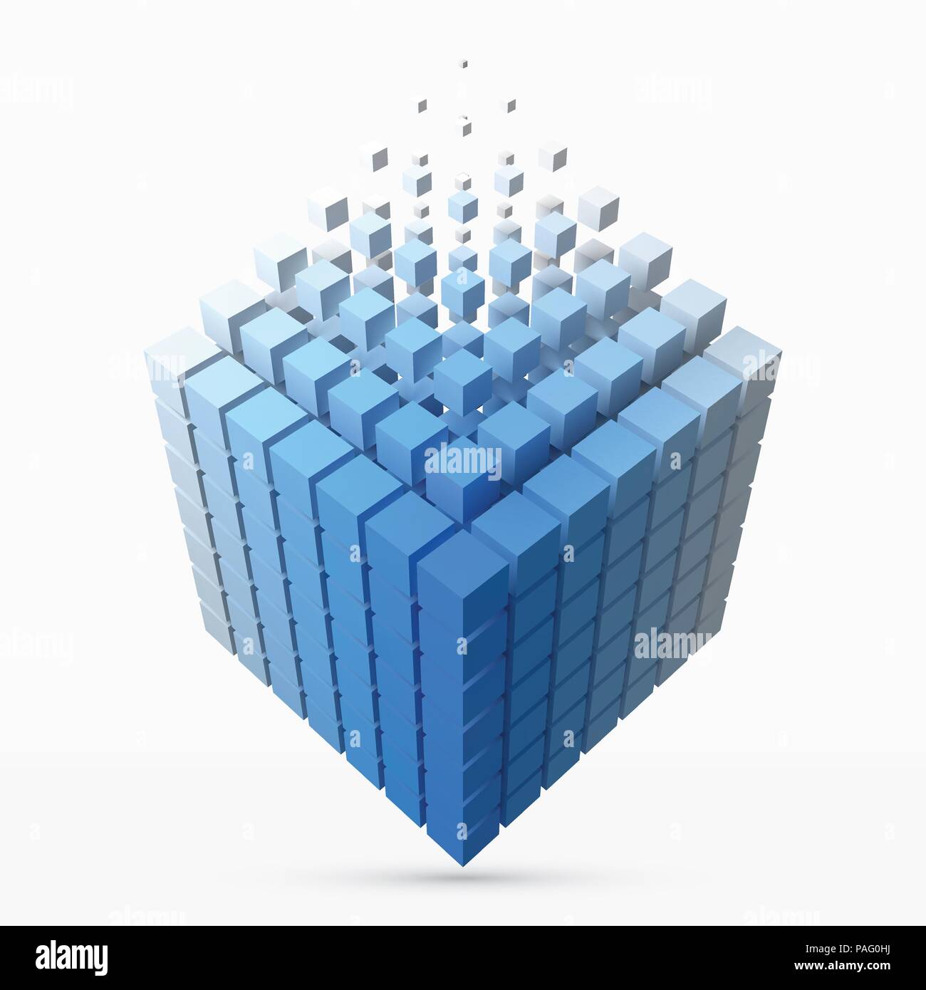 big cube scructure dissolving to small cubes. 3d style vector ...