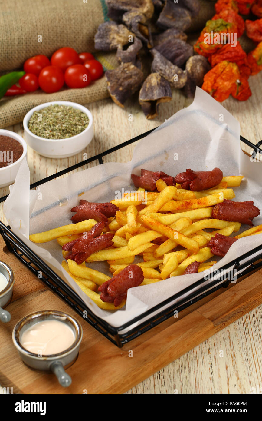 Grilled sausage served fries hi-res stock photography and images - Alamy
