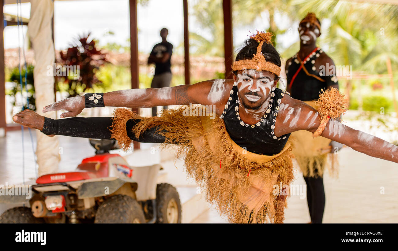 GABON - MARCH 6, 2013: Unidentified Gabonese man with white paint and ...