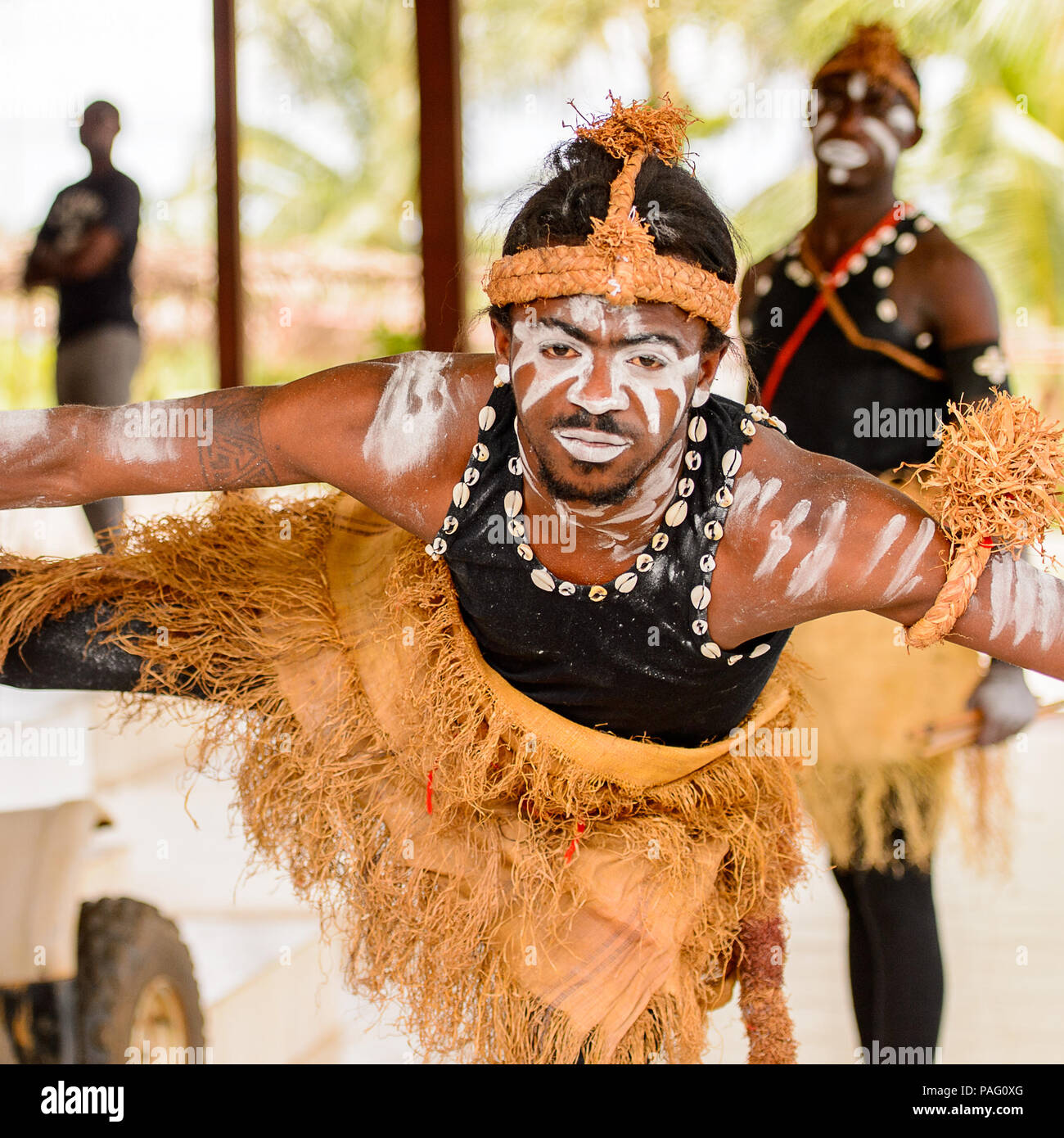 GABON - MARCH 6, 2013: Unidentified Gabonese man with white paint and ...