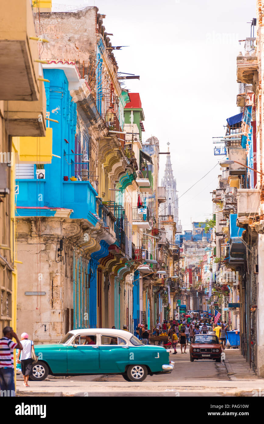 CUBA, HAVANA - MAY 5, 2017: View of the street of old Havana, Cuba ...