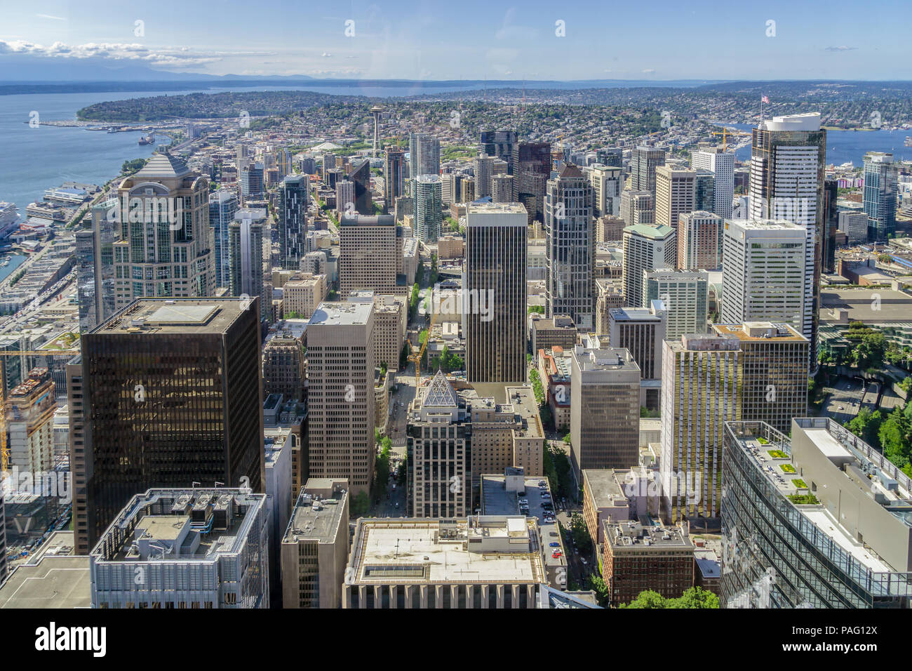 Seattle Skyline. Aerial view of downtown Seattle from the Sky View ...