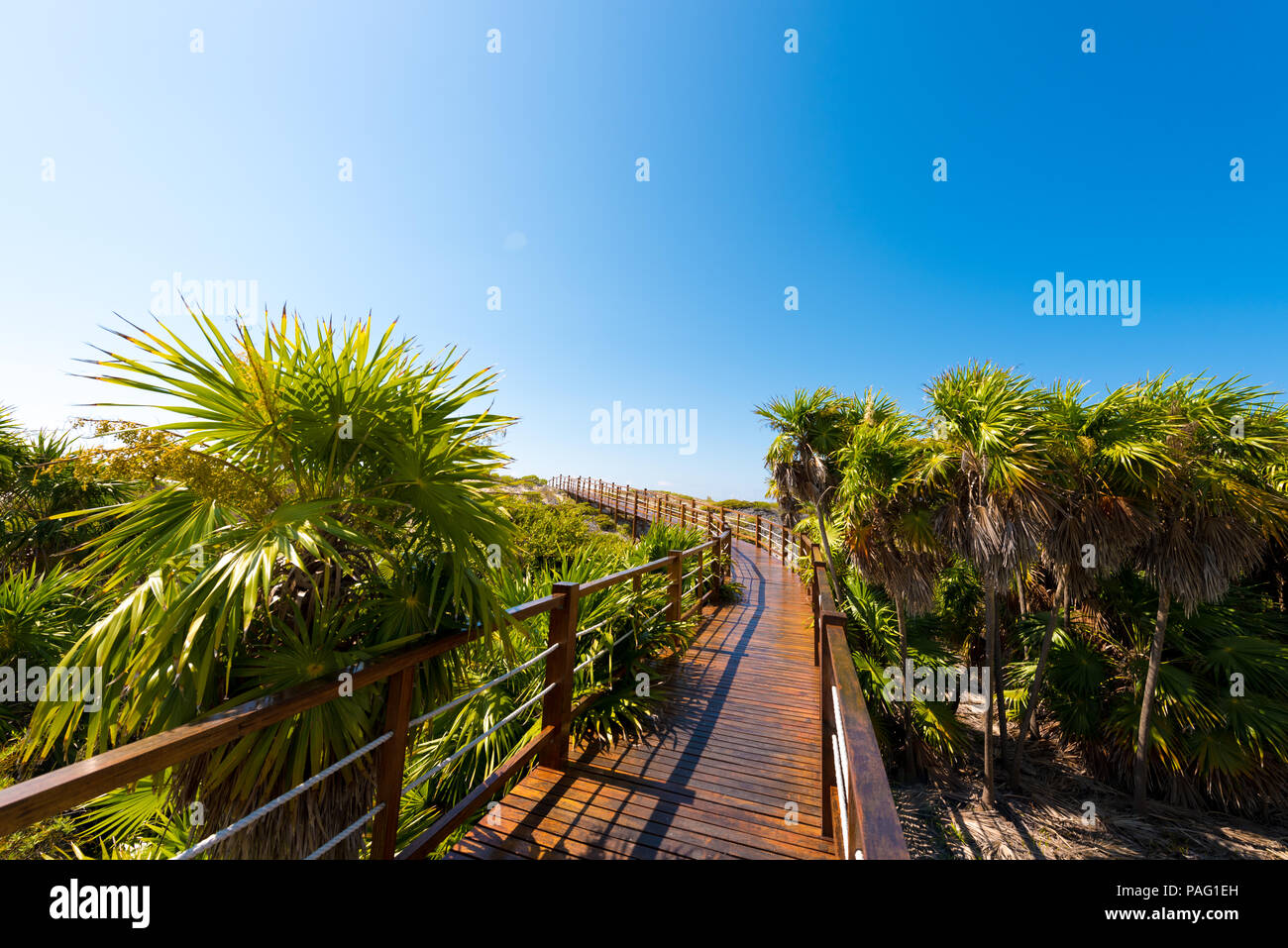 The bridge to the sandy beach Playa Paradise of the island of Cayo ...