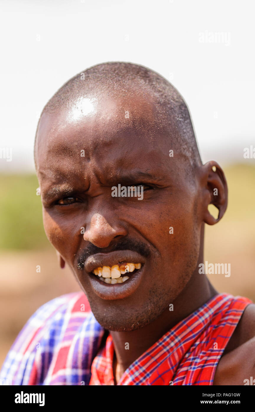 AMBOSELI, KENYA - OCTOBER 10, 2009: Portrait of an unidentified Massai ...