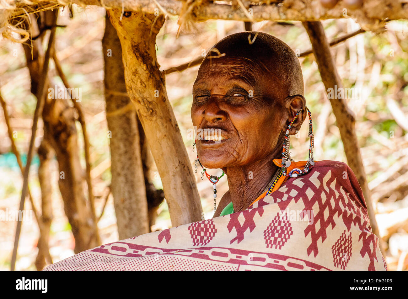 AMBOSELI, KENYA - OCTOBER 10, 2009: Portrait of an unidentified Massai ...