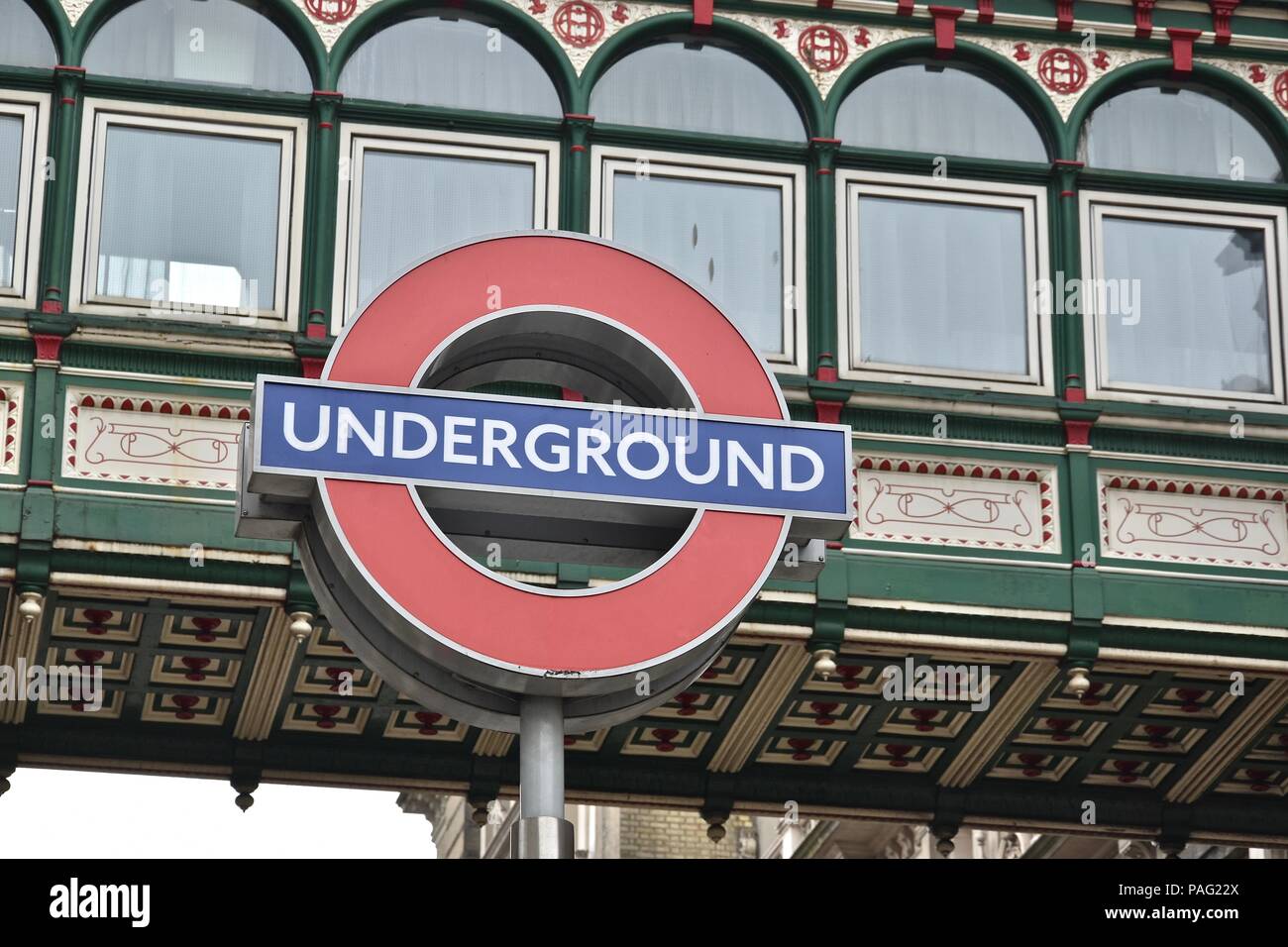 An iconic London Underground roundel station sign, London, United ...