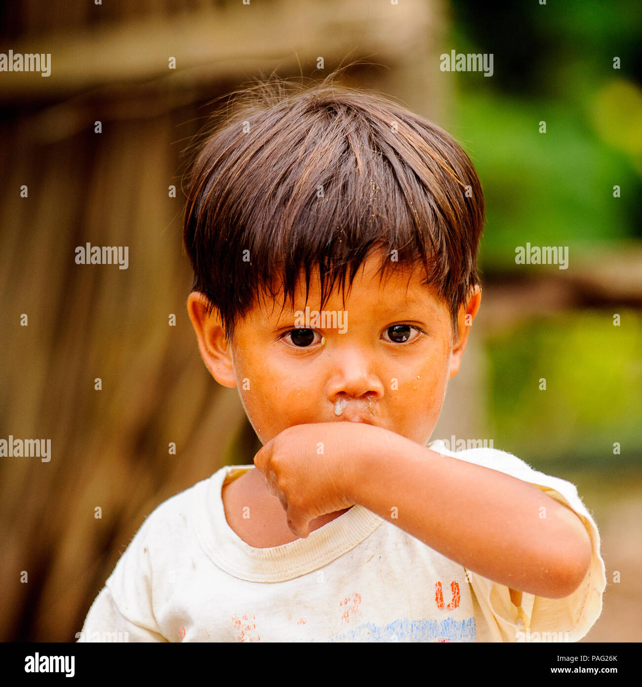 AMAZONIA, PERU - NOV 10, 2010: Unidentified Amazonian indigenous boy ...